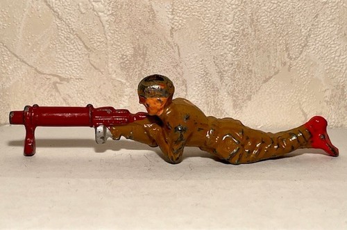 Vintage Manoil Barclay Lead Soldier Laying Down With Red Machine Gun | eBay