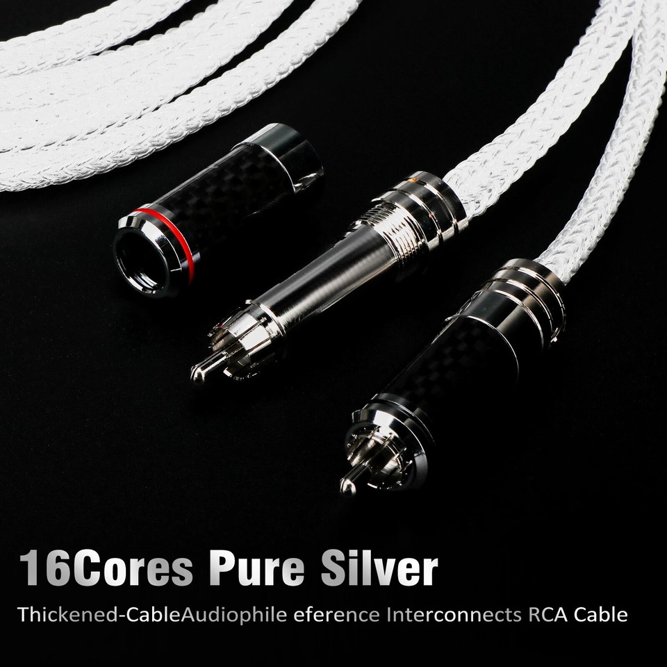 Pair 16 Cores 4N Pure Silver Audio RCA Cable Carbon Fiber RCA Plug for ...