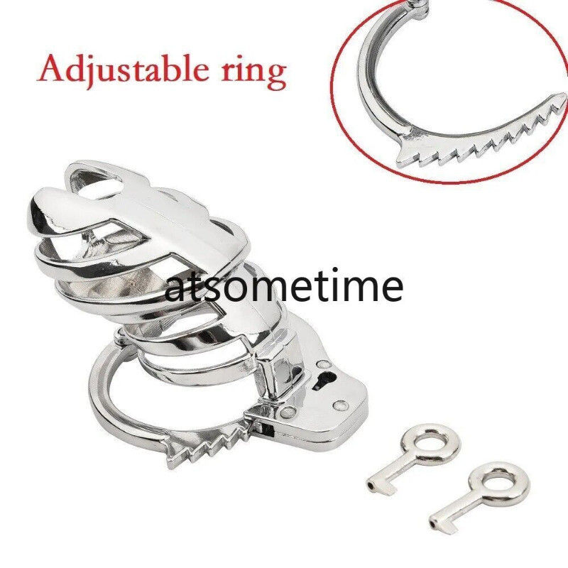 New Handcuff Style Metal Chrome Male Chastity Cage Device Binding ...
