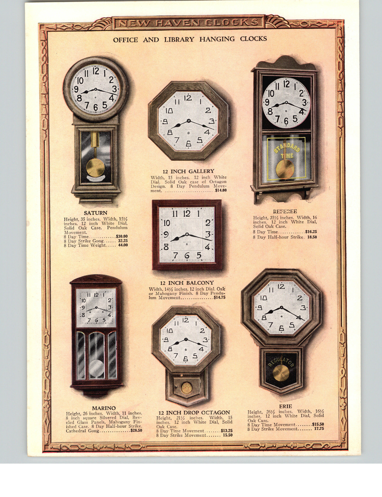 1929 PAPER AD New Haven Office Library Wall Regulator Referee Clock ...