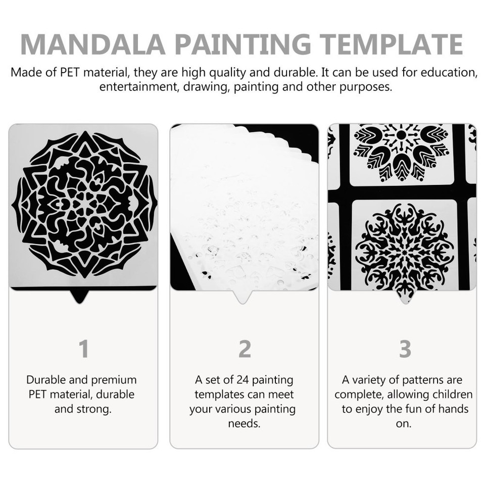 24Pcs Mandala Stencils Painting Education Toys Hollow Flower Templates ...