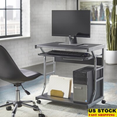 Space-Saving Rolling Computer Desk W/ Slide-Out Keyboard Tray & CPU ...