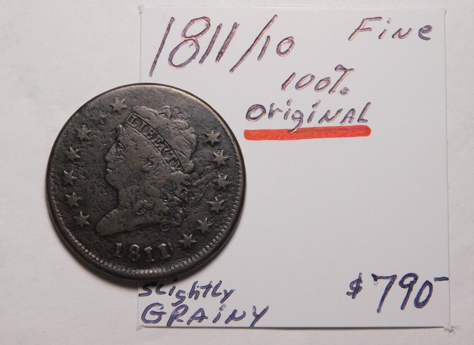 RARE 1811/ 10 CLASSIC HEAD LARGE CENT !! CHOCOLATE BROWN FINE SLIGHTLY ...