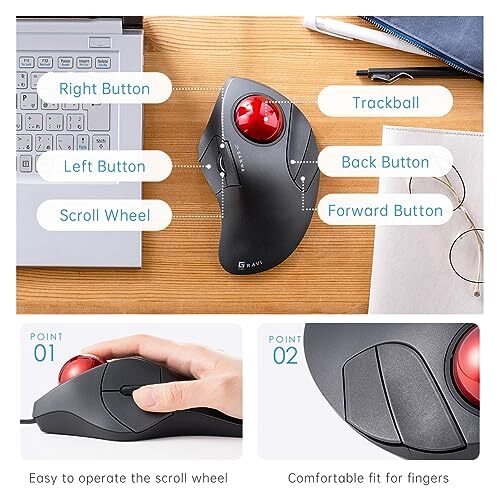 SANWA Wired Ergonomic Trackball Mouse, Optical Rollerball Mice ...