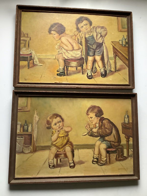 John Backstrom Meriden Conn. Artist Pair Oil Paintings Children Playing ...