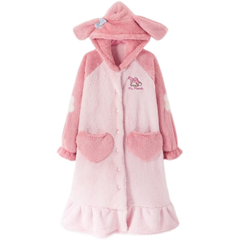 Cute My Melody Cos Pajamas Hooded Bathrobe Nightgown Winter Long ...