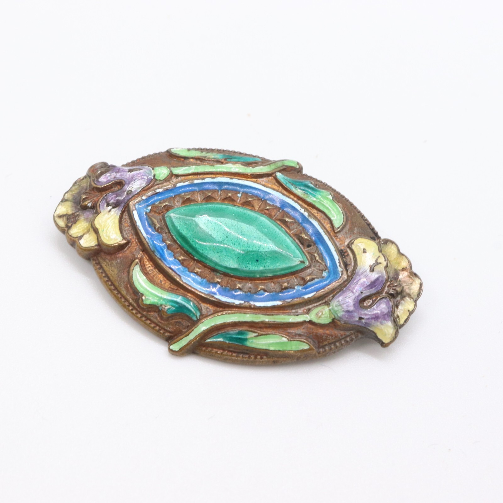 Antique 1910s Iris brooch with bright colored enamel … - Gem