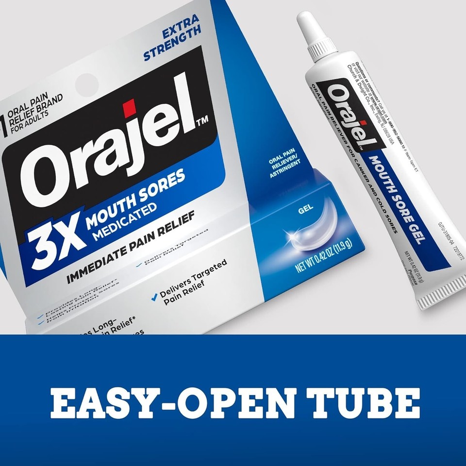 Orajel 3X Mouth Sores - Medicated, Immediate Relief, Extra Strength Gel ...