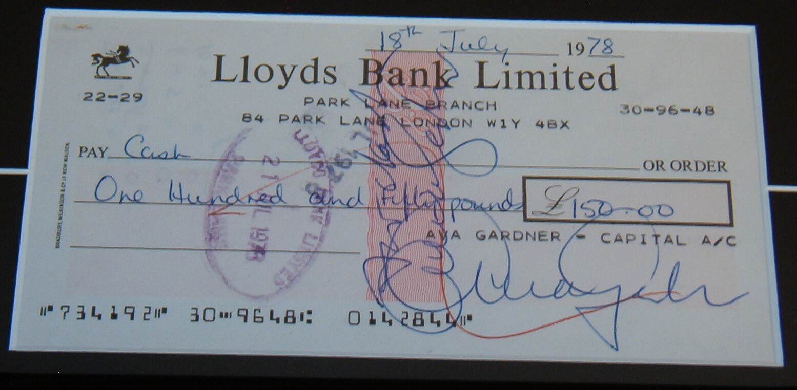 Ava Gardner Autographed Signed Bank Check Framed Certificate of ...
