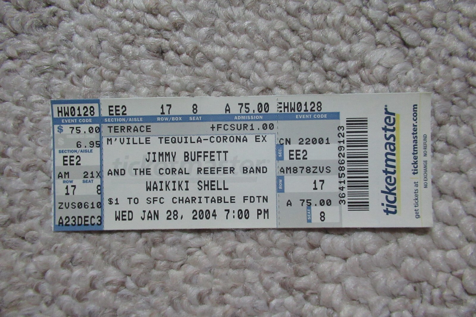 JIMMY BUFFETT CONCERT TOUR 1/28/2004 FULL TICKET WAIKIKI SHELL HONOLULU ...
