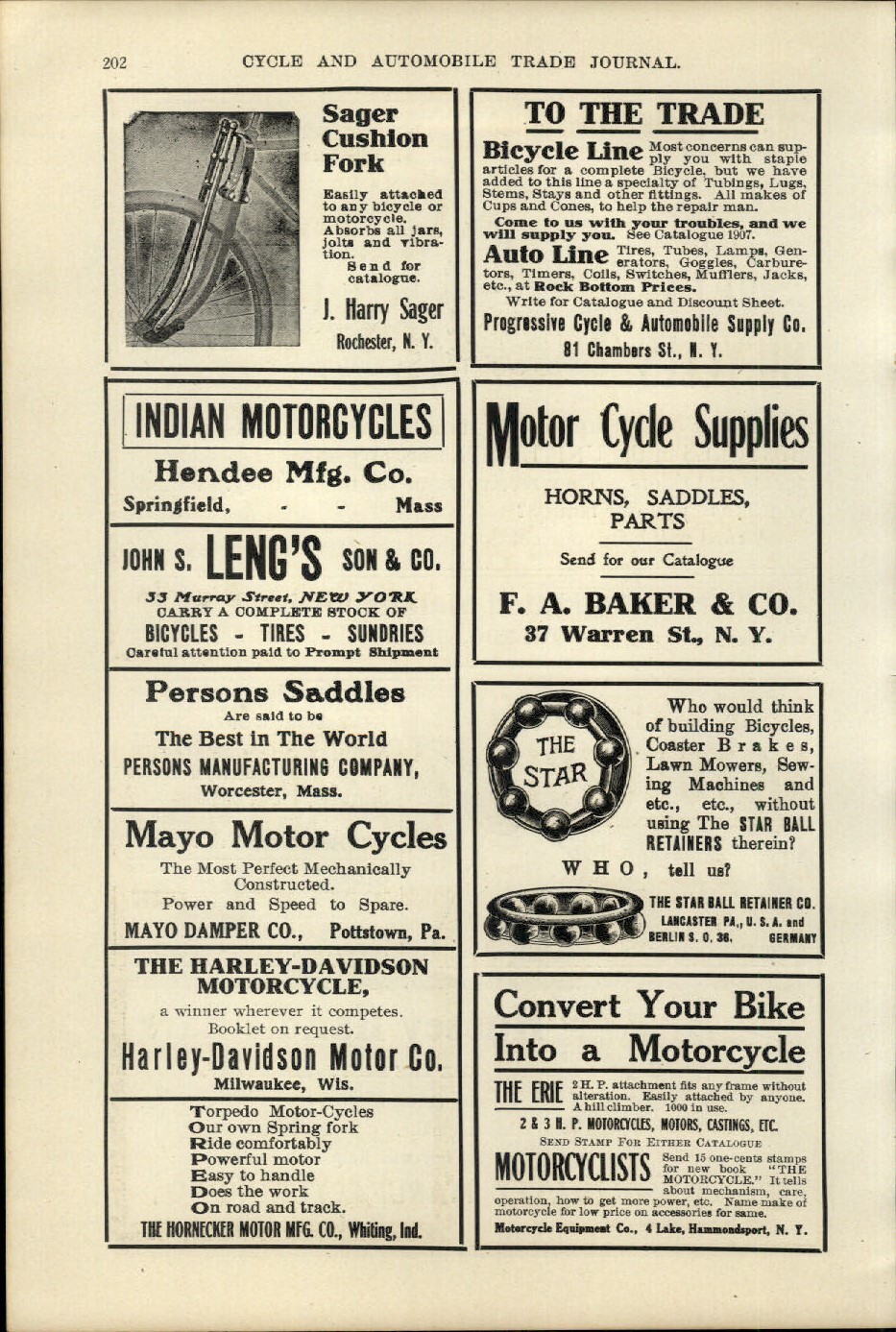 1907 PAPER AD CAR AUTO Yale Snell Bicycle Indian Motorcycle Harley ...