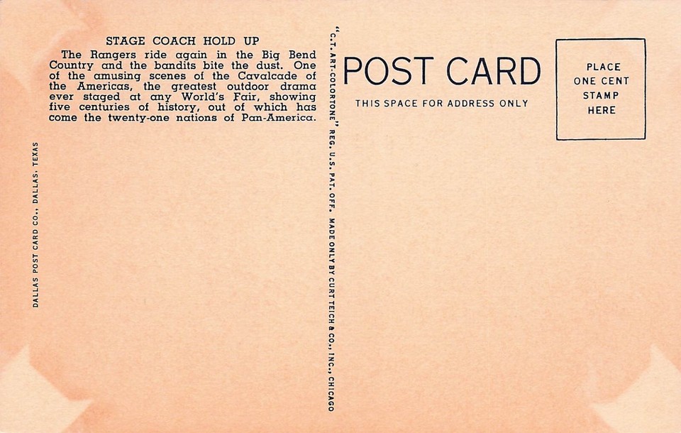 Dallas Texas World Fair 1937 Pan American Expo Stage Coach Western ...