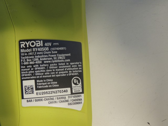 Ryobi RY40508 40v Brushless 18 Inch Chainsaw Tool Only for sale online ...