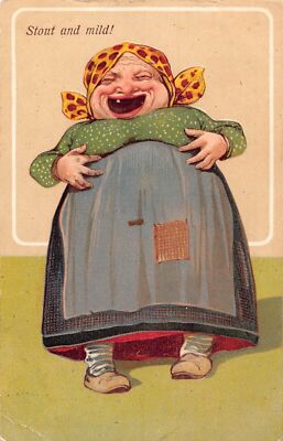 L060 Grotesque fat lady laughing 1907 caricature comic humor embossed ...