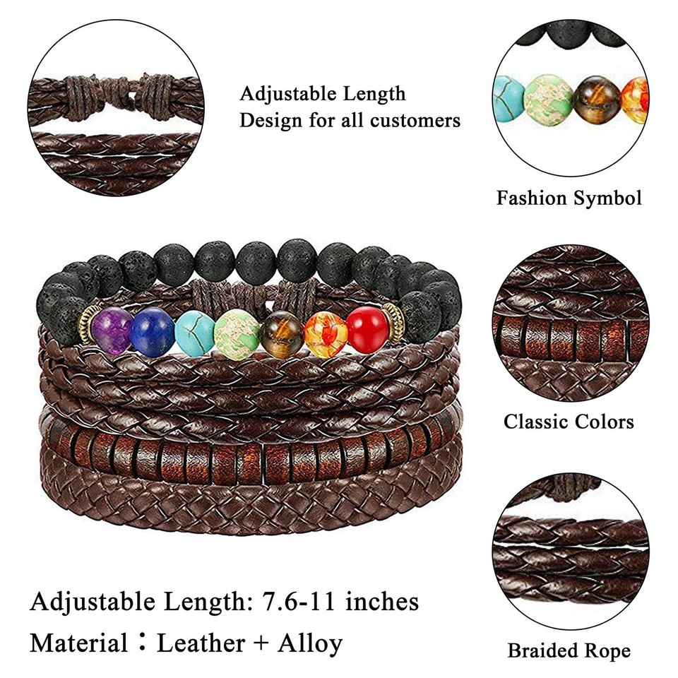 FIBO STEEL 31 PCS Braided Leather Beaded Bracelets for 8.5 inches, A ...