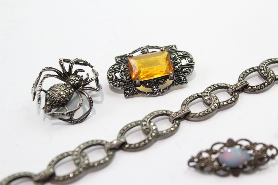 Sterling Silver Jewellery Marcasite Buckle Bracelet Brooches Opal x 5 ...
