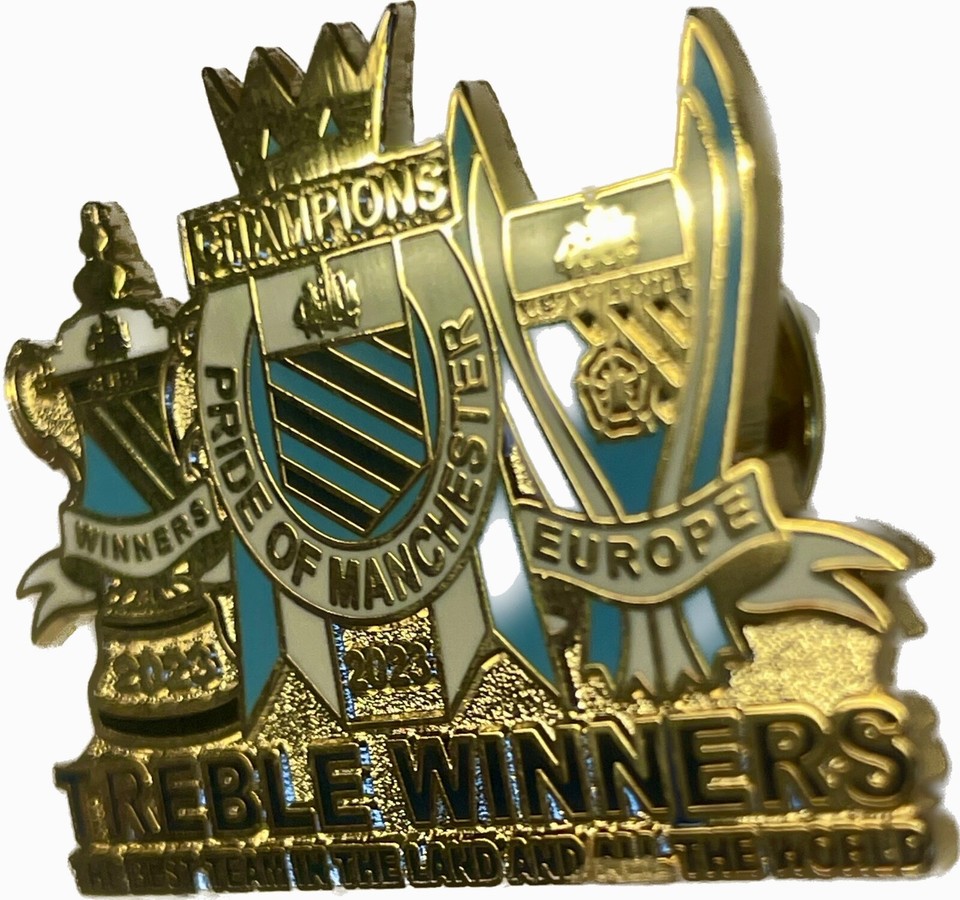 Manchester City Badges Treble Winner's Pin Badge Fans Football Gifts ...