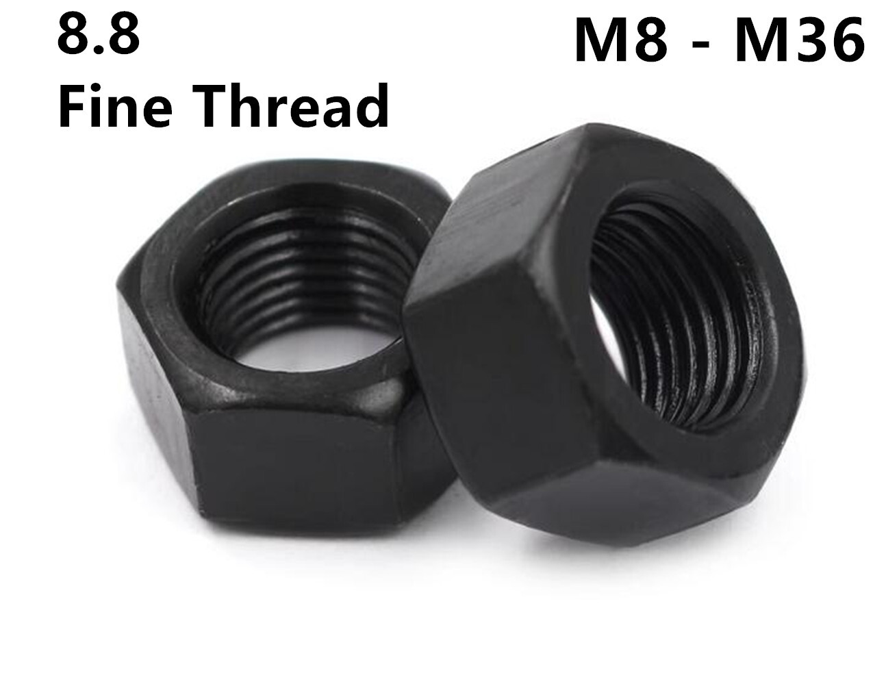 Fine Thread Black 8.8 Steel Hexagon Nuts Hex Nuts M8 M10 M12 M14 M16 ...