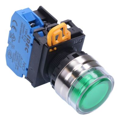 IDEC Green 12V LED 22mm Metal Bezel Momentary Shrouded Push Button ...