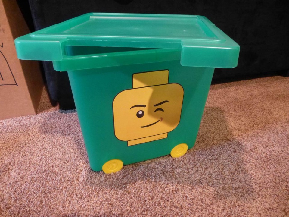 Lego Green Wheeled Storage Bin Lid Stacking Basket 21.5 QT 13" x 13 ...