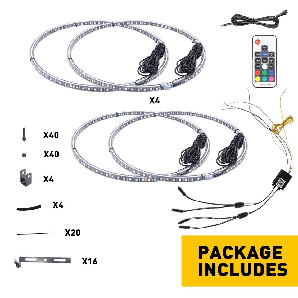 4x17.5'' Double Row LED Wheel Ring Lights Bluetooth Color RGB Rim ...
