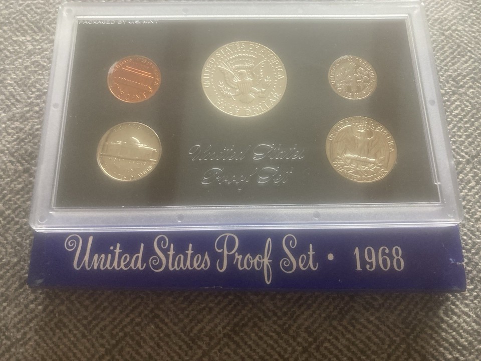 1968 S US Mint Annual 5 Coin Proof Set Original Box with Silver Kennedy ...