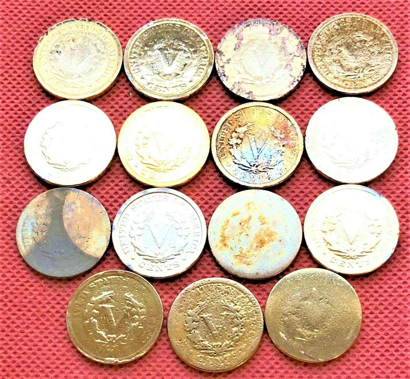 SET OF 15 GOLDEN COLOR LIBERTY V-NICKELS, "NOT" RACKETEER COINS, SEE ...