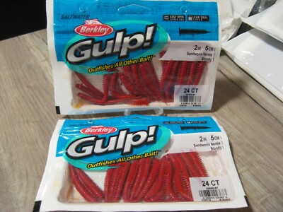 2 Packs Gulp Saltwater Fishing Baits 2" Sandworm Nereis Bloody Red ...