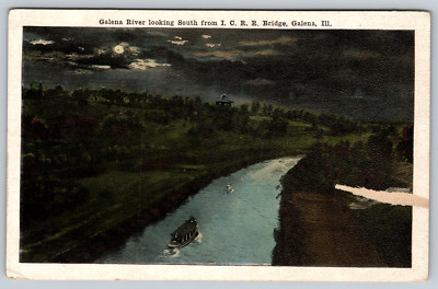 Galena River ICRR Bridge Illinois Looking South Night View Vintage ...