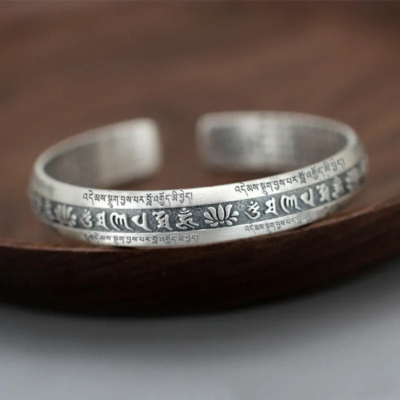 Carved Prajnaparamita Heart Sutra Lotus Flower Bracelet Six Character ...