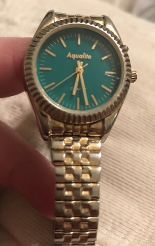 Vintage Aqualite Quartz green face watch w/stretchband EL-OAW AWCLAIL ...