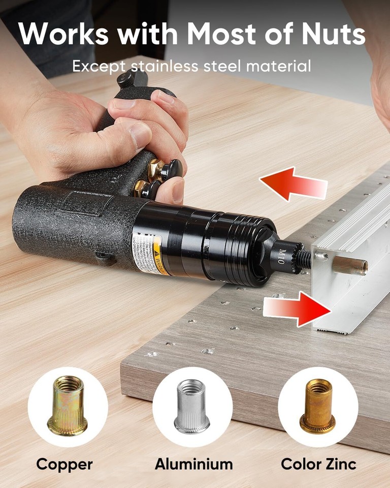 Pneumatic Rivet Nut Gun Tool With (10-24 & 1/4 5/16 3/8)Air Nut Insert ...