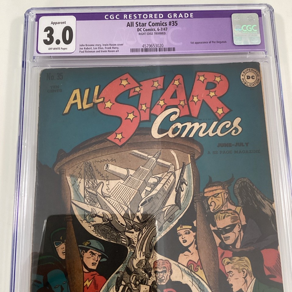 1947 ALL STAR COMICS #35 CGC 3.0 PURPLE LABLE RIGHT EDGE TRIMMED 1st ...