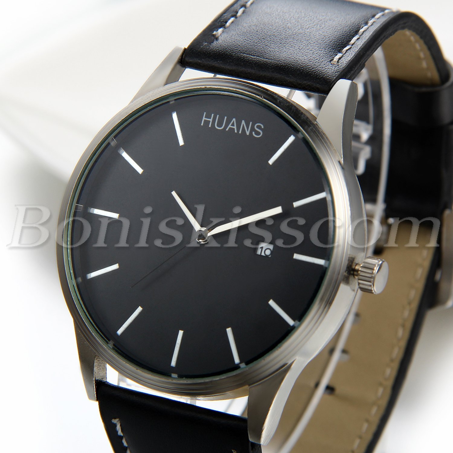Men's Simple Casual Big Scale Dial Leather Strap Date Quartz Wrist ...