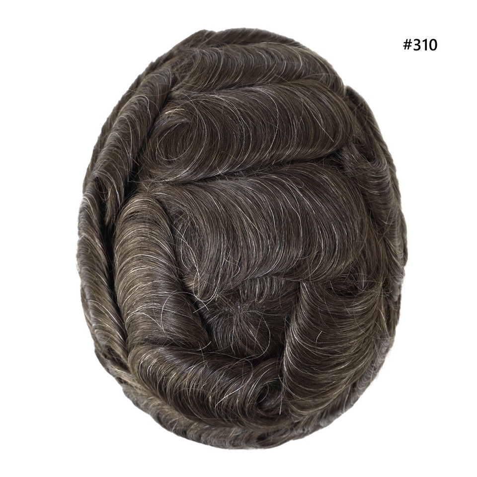 Mens Toupee Human Hair Replacement System Poly Skin V Real Wigs ...