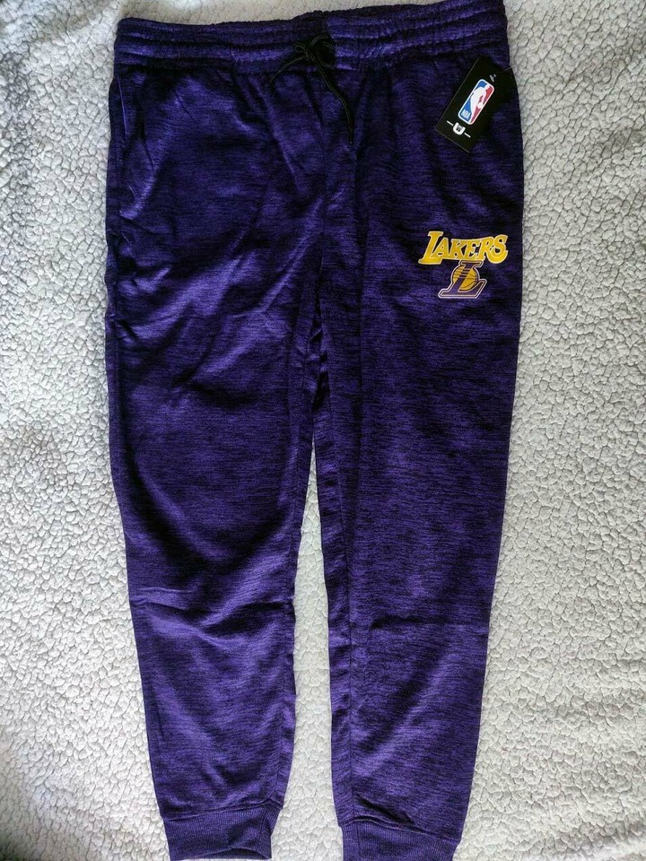 OFFICIAL NBA LOS ANGELES LAKERS FLEECE SWEATPANTS BLACK PURPLE PANTS L ...