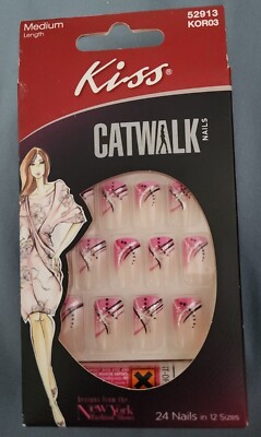 Kiss Catwalk Nails Medium Length Pink & Silver Black Design Nail Kit ...