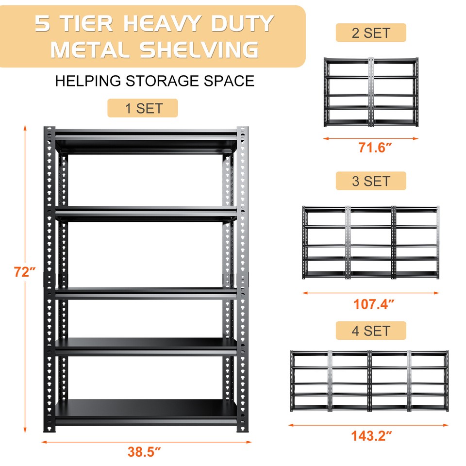 MOPHOTO 5 Tier Garage Shelving Heavy Duty 72" Garage Storage Shelf Hold ...