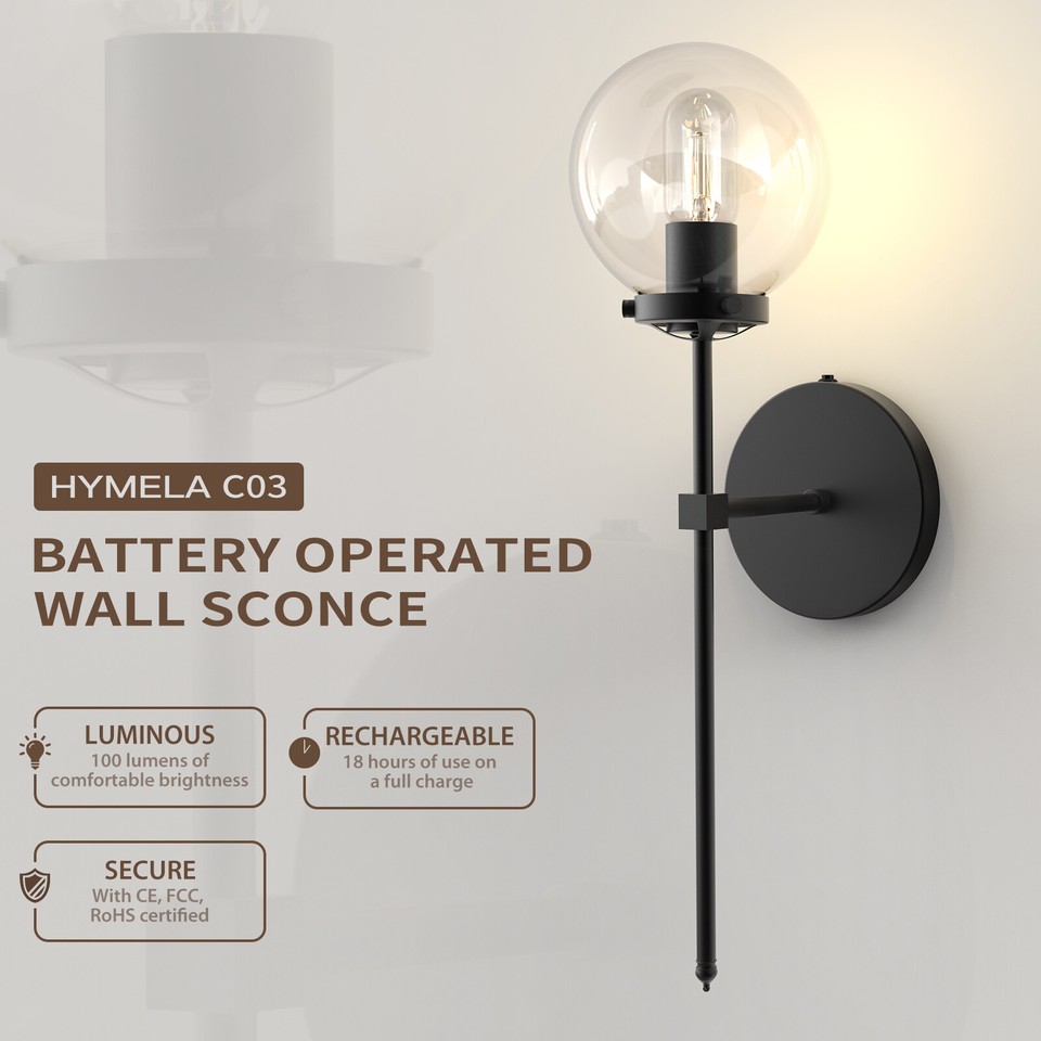 Modern Battery Operated Wall Sconce Glass Rechargeable Light Fixture ...