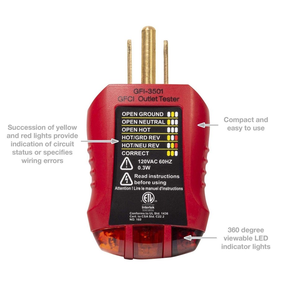 Gfci Electric Socket Outlet Receptacle Tester Circuit Analyzer Breaker ...