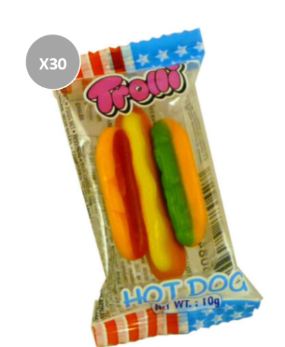 900551 30 X 9g PACKETS OF THE TROLLI MINI HOTDOG GUMMI GUMMY LOLLY ...
