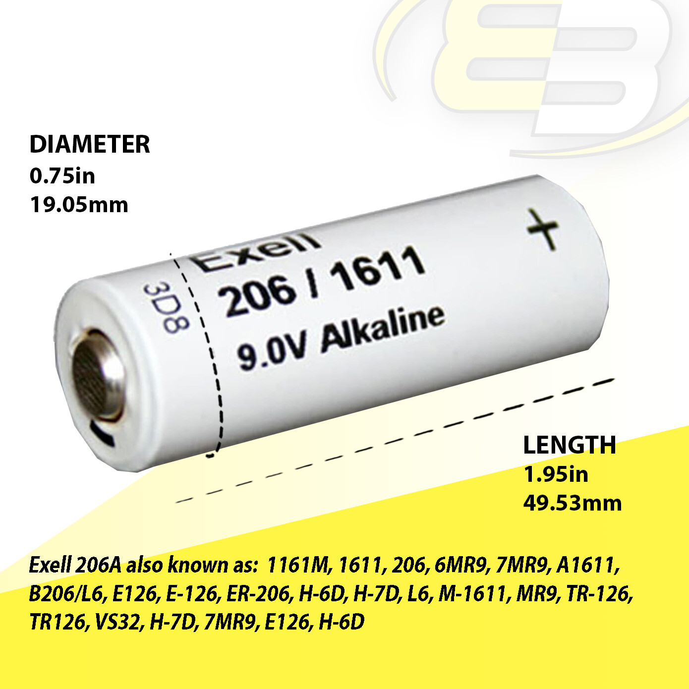 Exell 206A Alkaline 9V 110mAh Battery NEDA 1611 Compatible With ER-206 ...