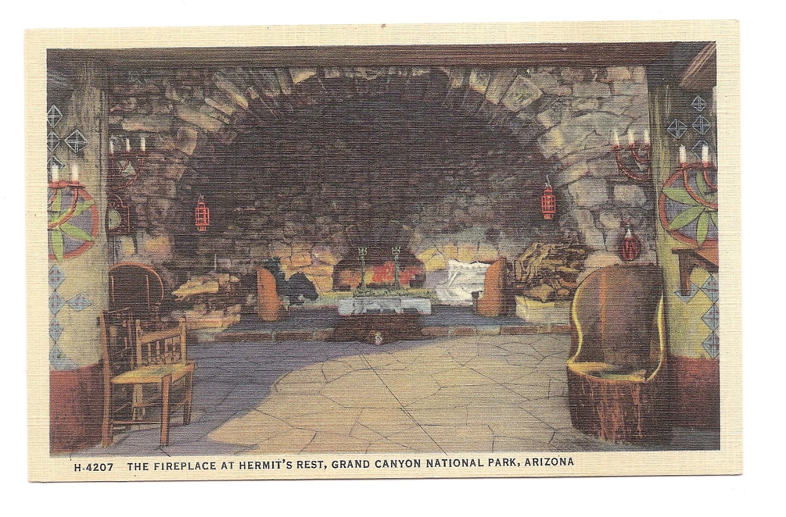 POSTCARD, FIREPLACE, HERMIT'S REST, GRAND CANYON NATIONAL PARK, ARIZONA ...