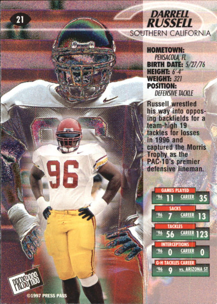 1997 Press Pass - Red Zone #21 Darrell Russell (RC) for sale online | eBay