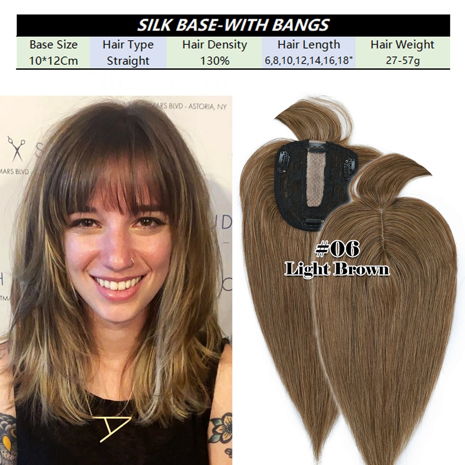 100% Real Remy Human Hair Women Topper Toupee Hair Piece Clip In Mono ...