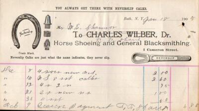 1909 CHARLES WILBER*BATH NEW YORK*HORSE SHOEING & BLACKSMITHING ...