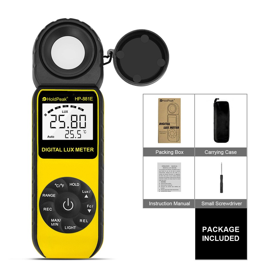 Handheld Illuminance Meter 300,000 Lux Photometer Digital Light Meter ...