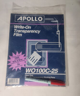 New Apollo Write-On Transparency Film W0100C-25 Sheets Sealed 8.5"x11 ...