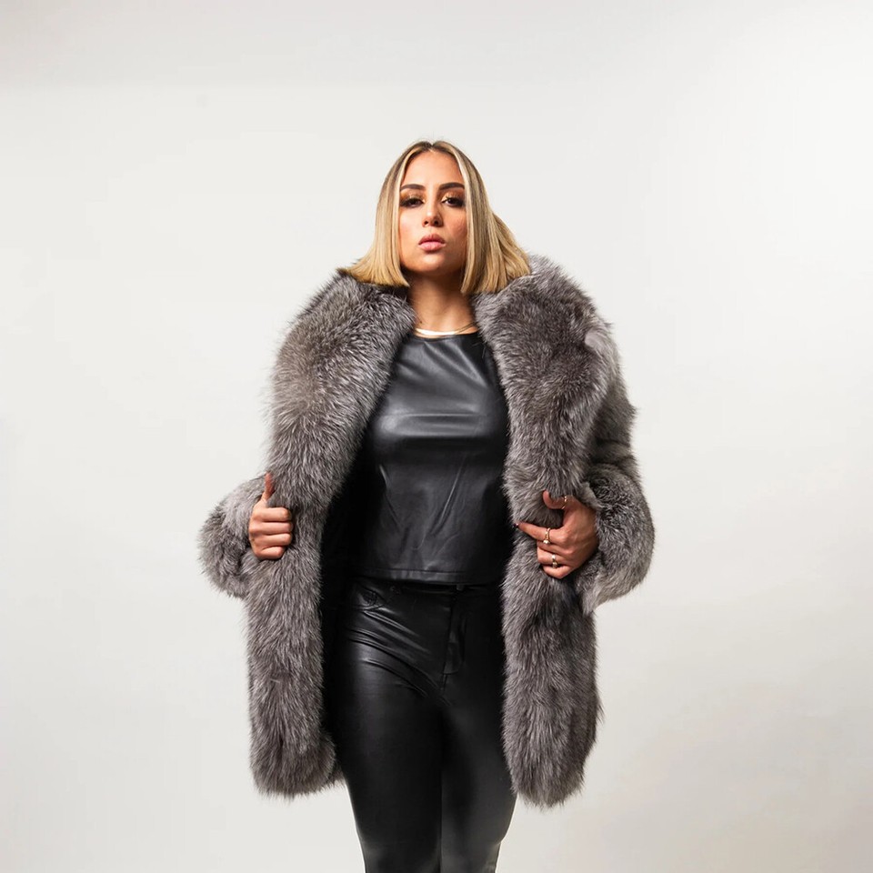 Winter Women Real Silver Fox Fur Coat Spread Collar Jacket Luxury Thick ...