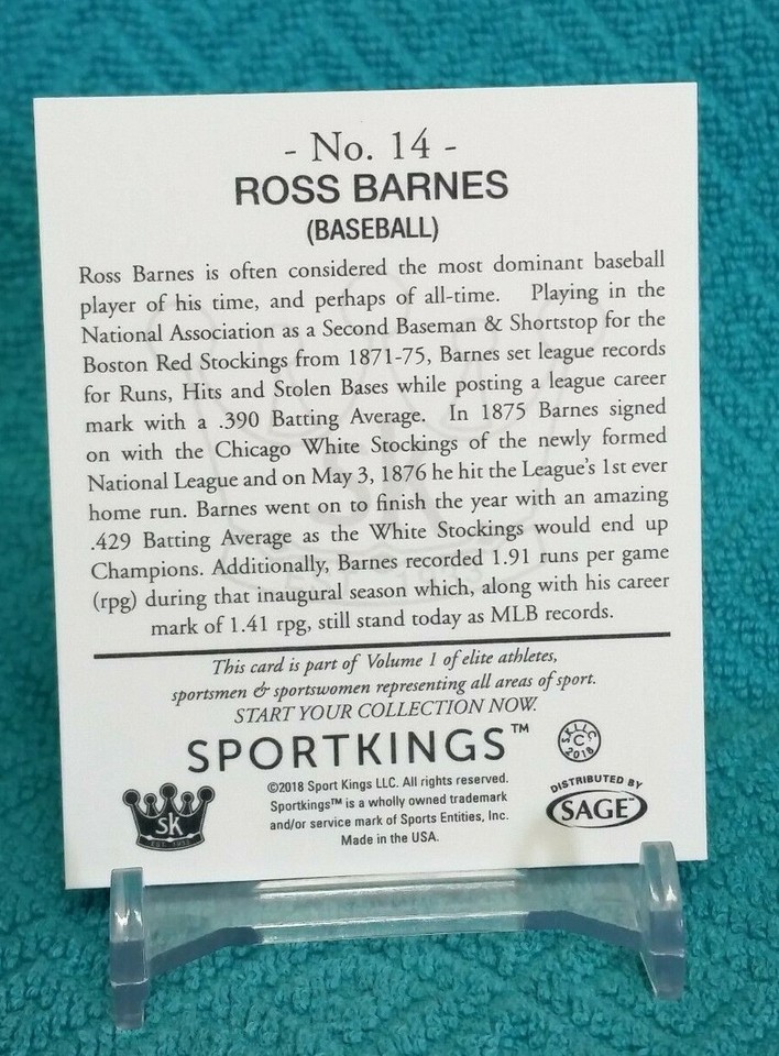 2018 Sage Sport Kings Gum Ross Barnes MINI CARD #14 Boston Red ...